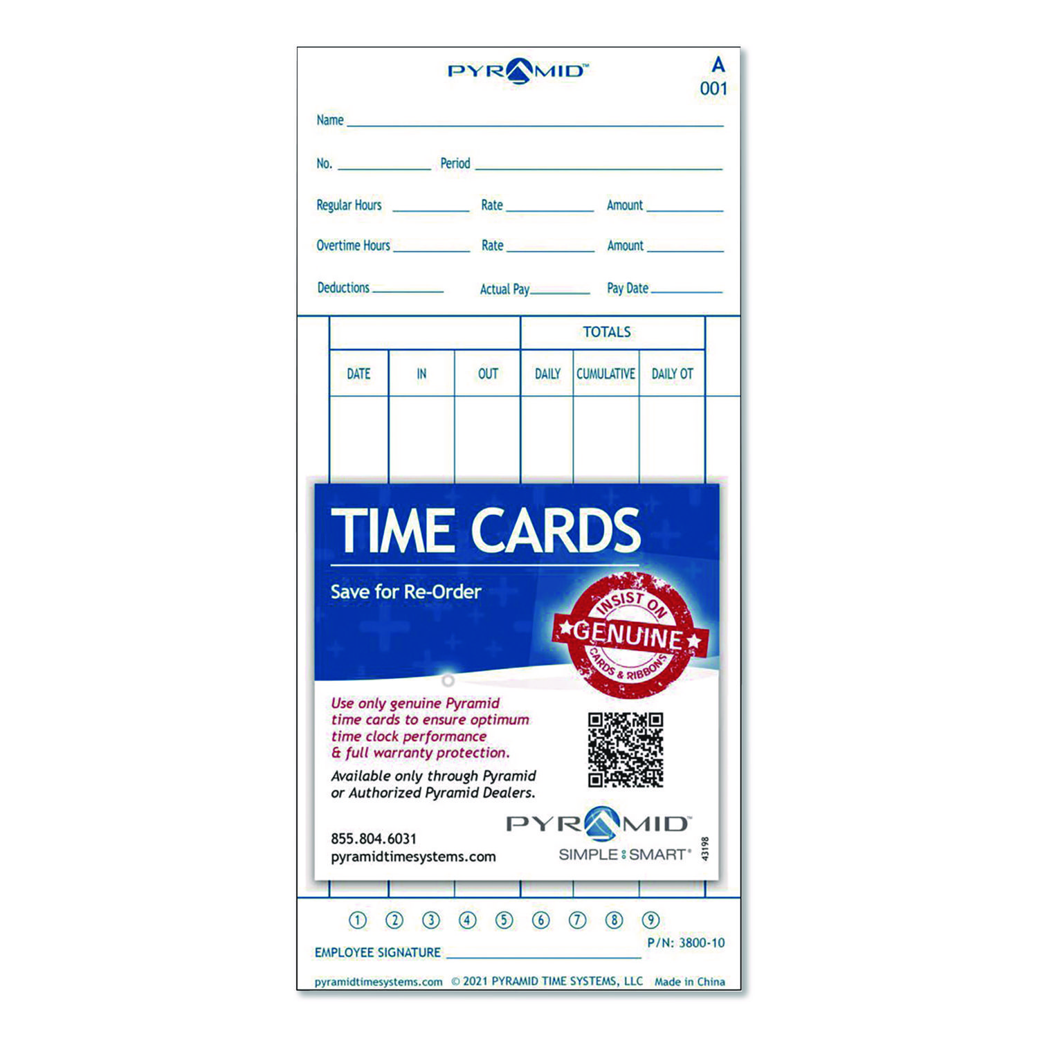 PTI380010 - Time Cards for 3800 Time Clock, 100/Pack | UnitedImaging ...